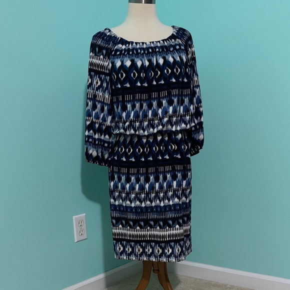AB Studio | Dresses | Ab Studio Navy And White Geometric Dress | Poshmark